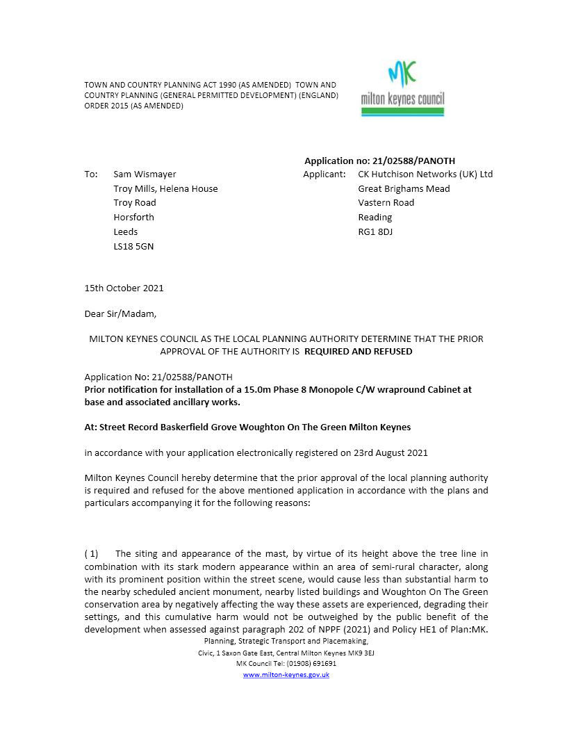 5G Mast Planning Application Decision Notice – October – Old Woughton ...