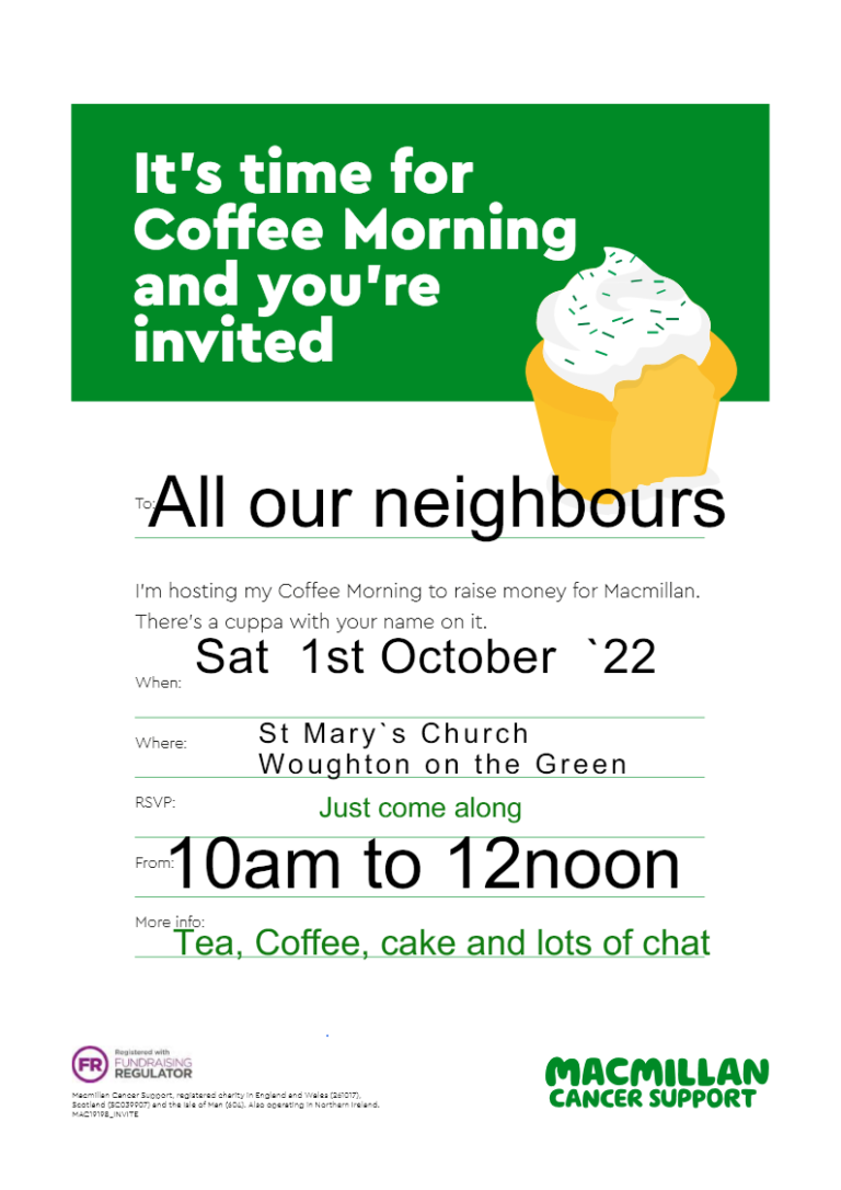 Macmillan Coffee Morning, 1st October 2022 – Old Woughton Parish Council